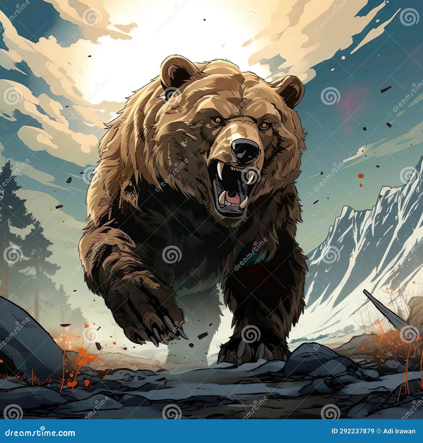 Animated Drawing of Running Angry Grizzly Stock Illustration ...