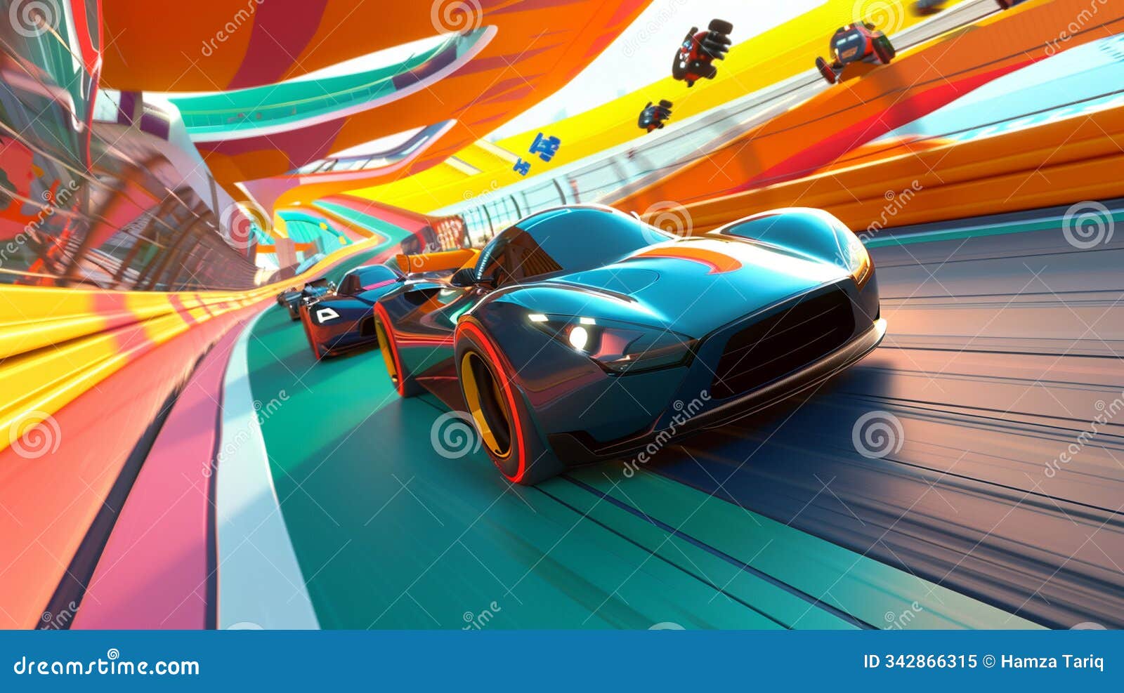 Animated Drivers Speeding through a Colorful Racetrack Stock ...