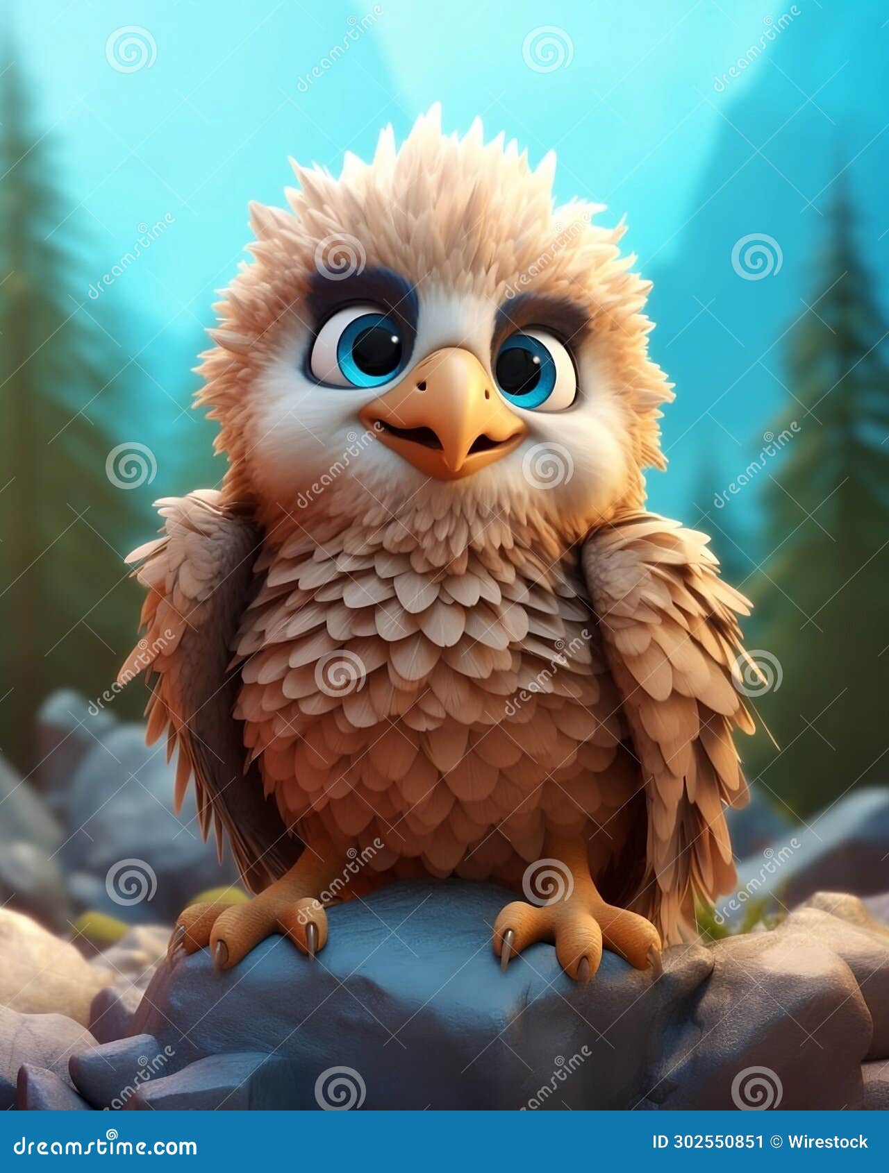 Animated Eagle Character Perched on a Rocky Outcrop, AI-generated ...