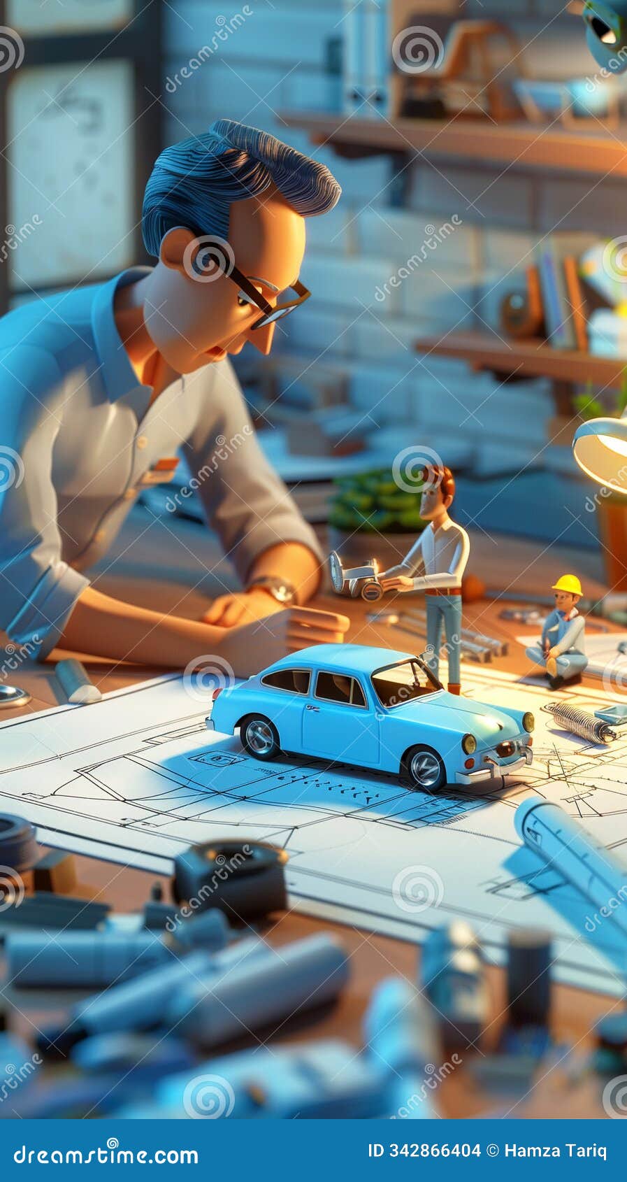 Animated Engineers Working on a Blueprint for a Toy Car Stock ...