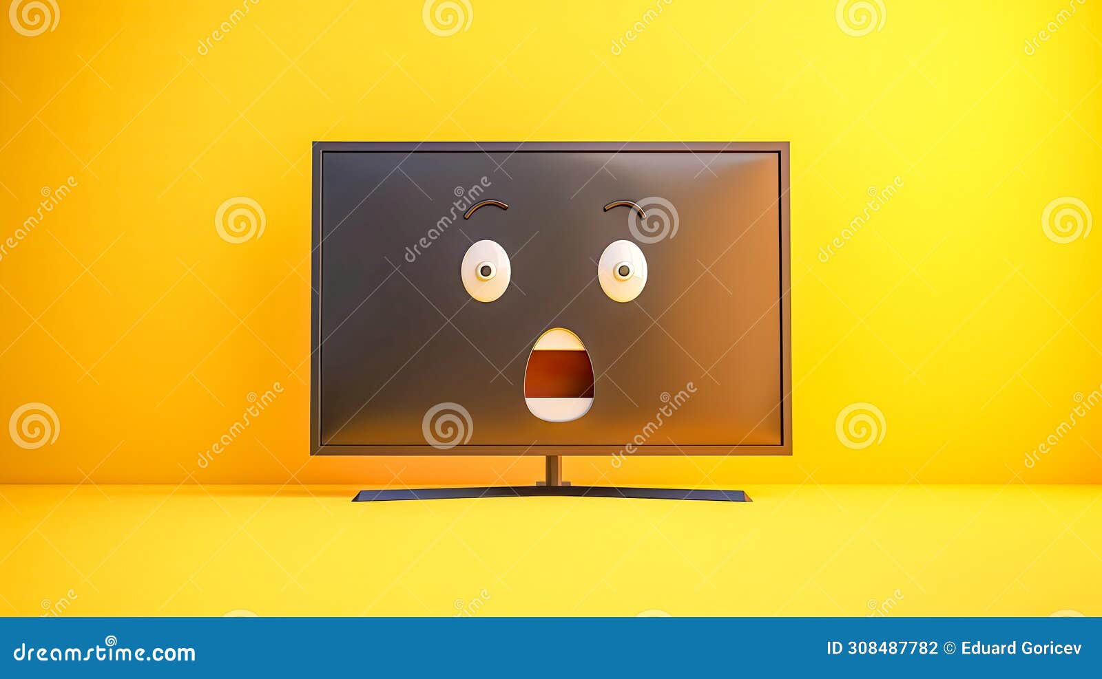 Animated Face Television on Bright Yellow Background Stock Photo ...