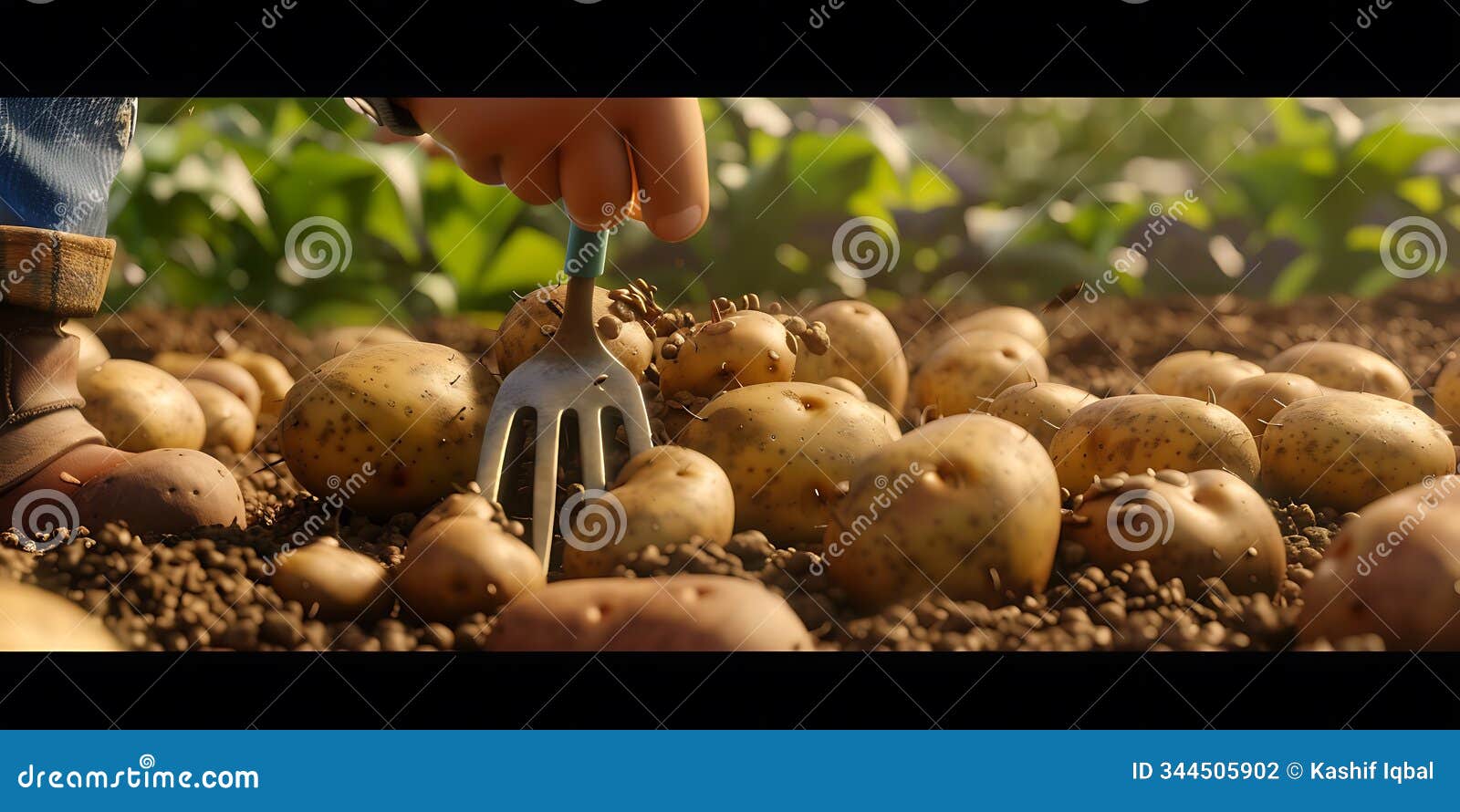 Animated Farmer Harvesting Potatoes with a Hand Fork, Close-up Stock ...