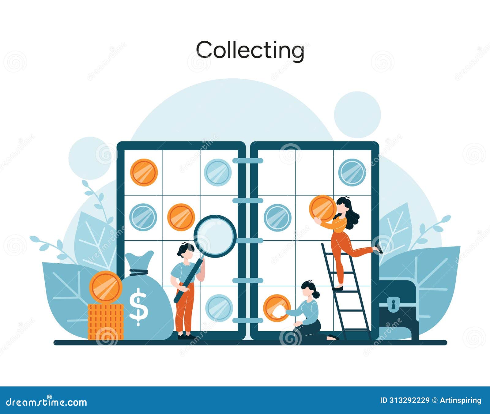 Animated Figures Explore Numismatics, Examining Stock Vector ...