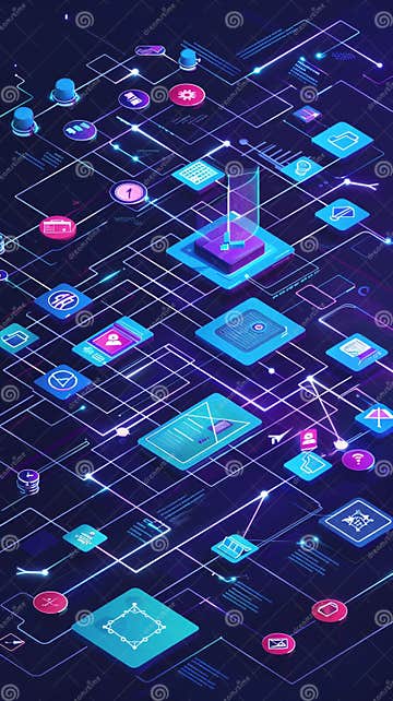 Animated Flowchart with Automated Processes and Modern Icons Stock ...