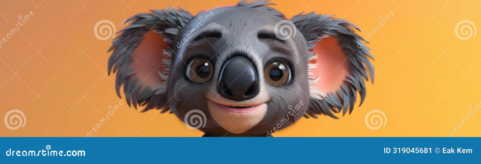 Animated Friendly Koala Character with Big Eyes and Happy Expression on ...