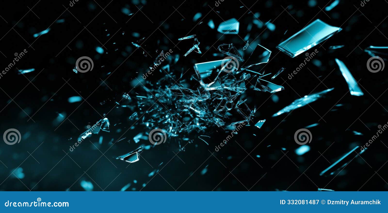 Animated Glass Texture with Bits of Glass Exploding in the Air. Black ...