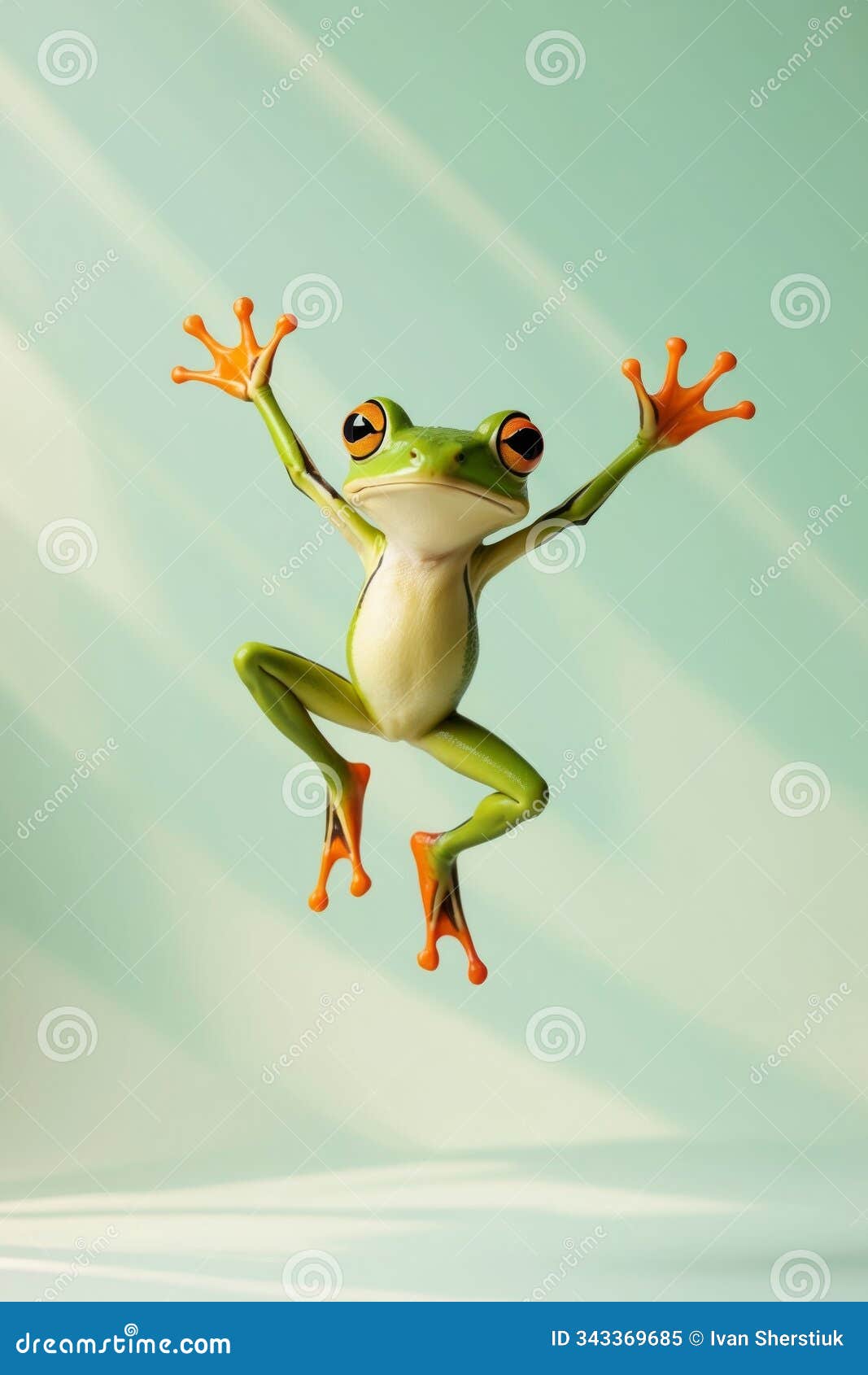 Animated Green Frog in Mid Jump on a Pastel Green Background with Copy ...