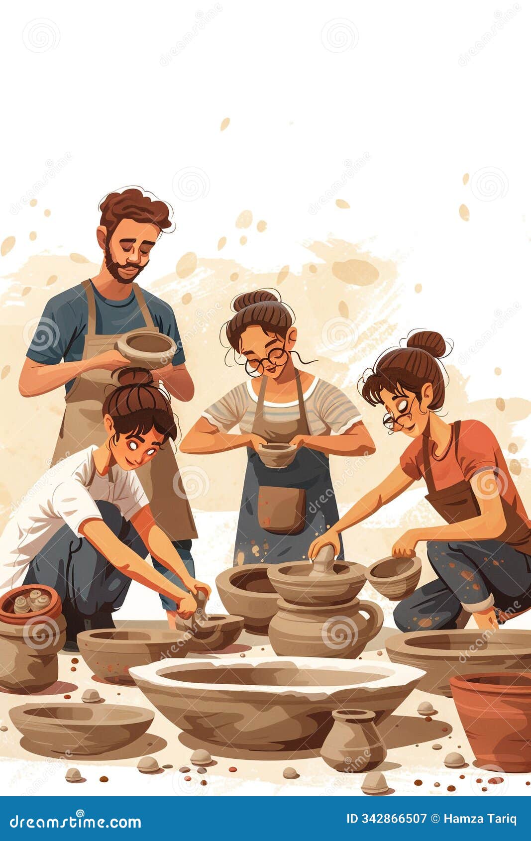 Animated Group of People in a Pottery Class Creating Ceramics, Pure ...