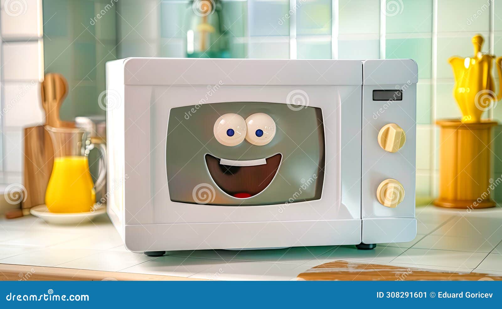 Animated Happy Microwave in Bright Kitchen Stock Image - Image of ...