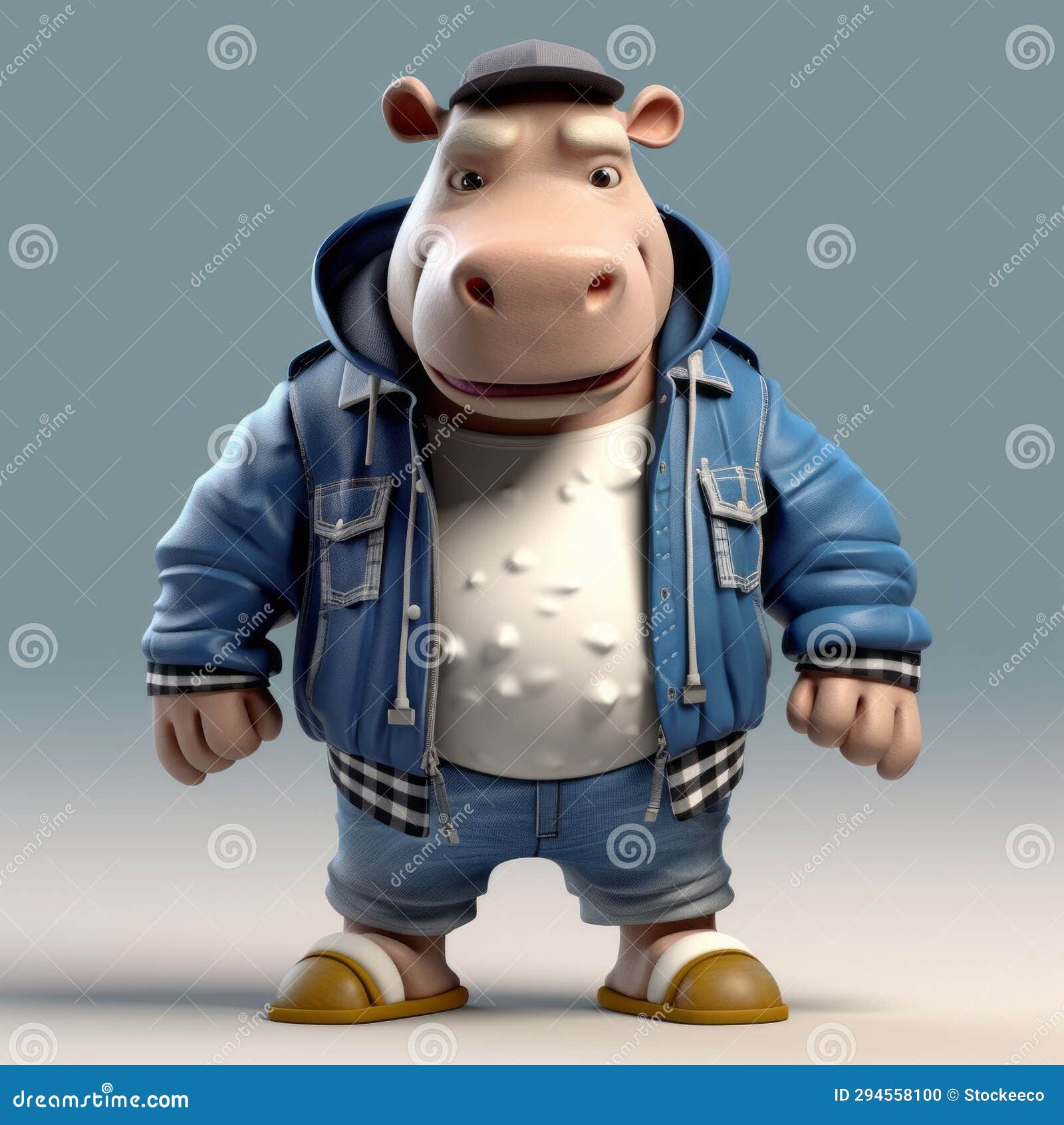 Cute 3d Cartoon Hippo in Hip-hop Style with Urban Clothes Stock ...