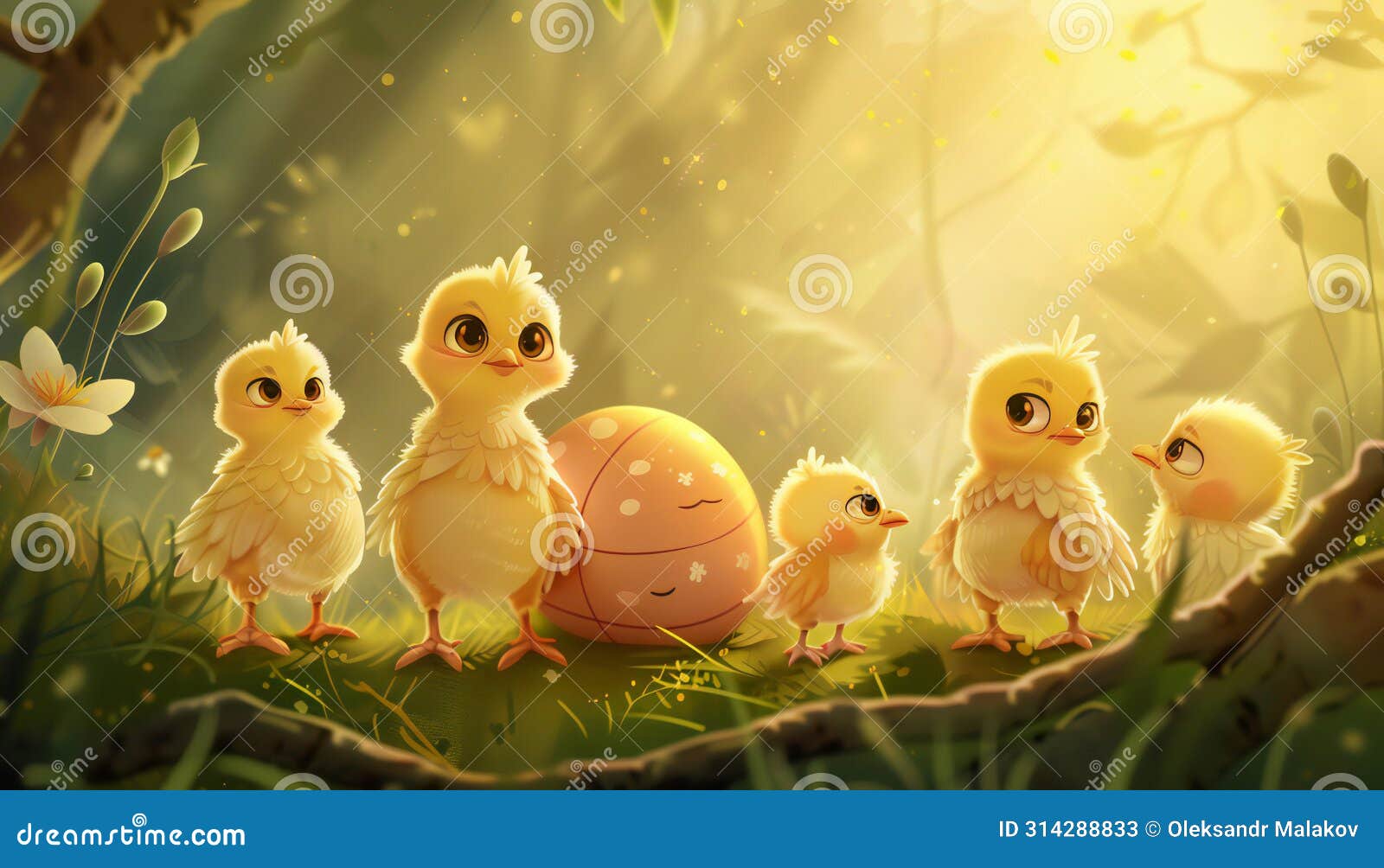 Animated Illustration with Cute Chicks and Easter Eggs Stock ...