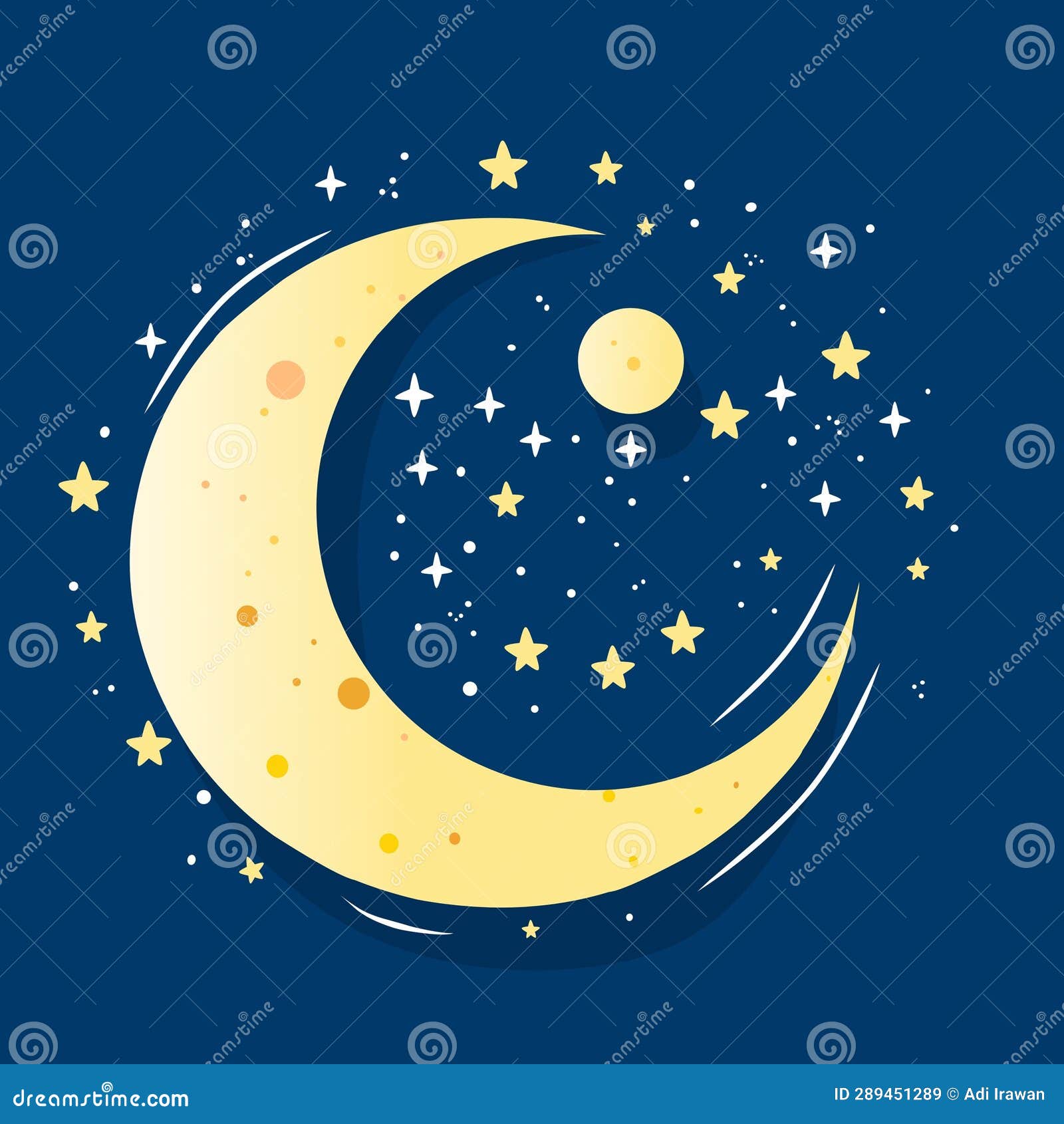 Animated Illustration Design of Crescent Moon with Stars on Blue ...