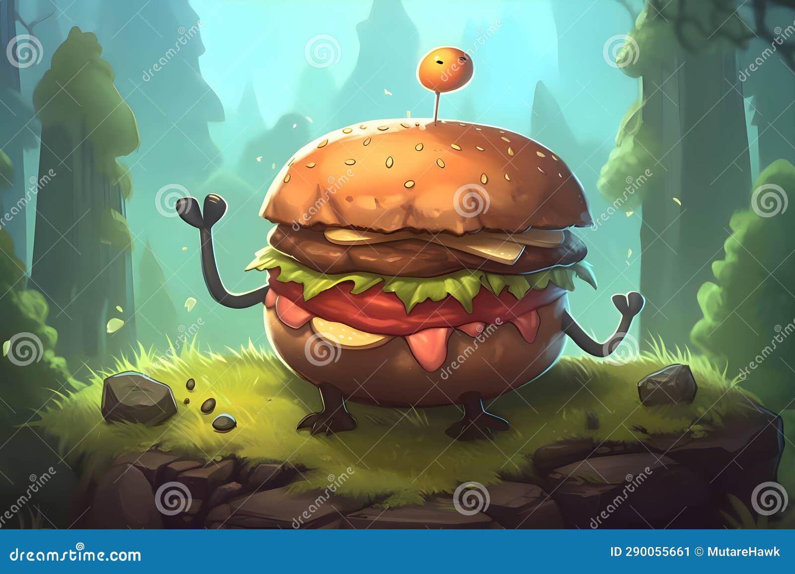 Animated Illustration - Hamburger with Hands in the Woods Stock Vector ...
