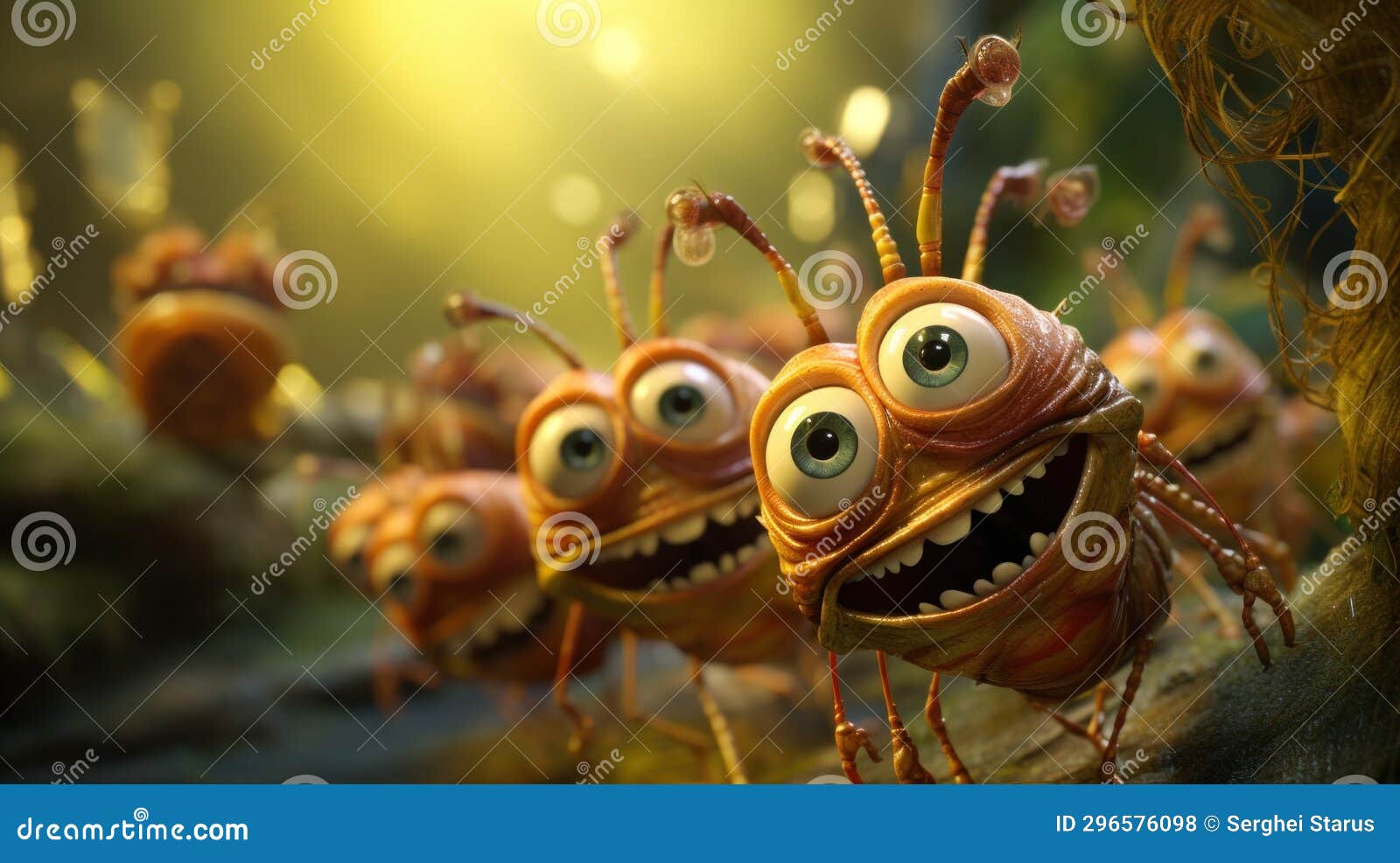 An Animated Image of Bugs with Big Eyes and Mouths, AI Stock Photo ...