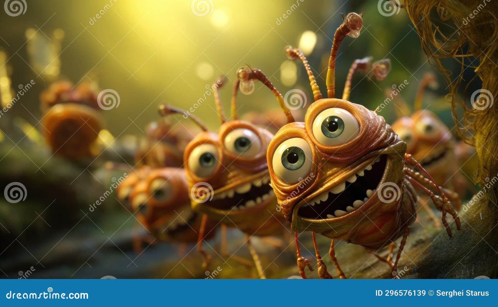 An Animated Image of Bugs with Big Eyes and Mouths, AI Stock Image ...