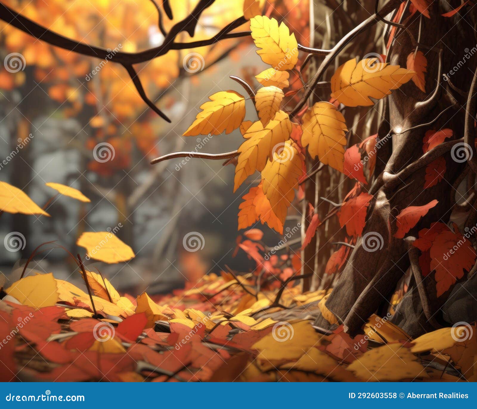 An Animated Image of Leaves on the Ground in the Forest Stock ...