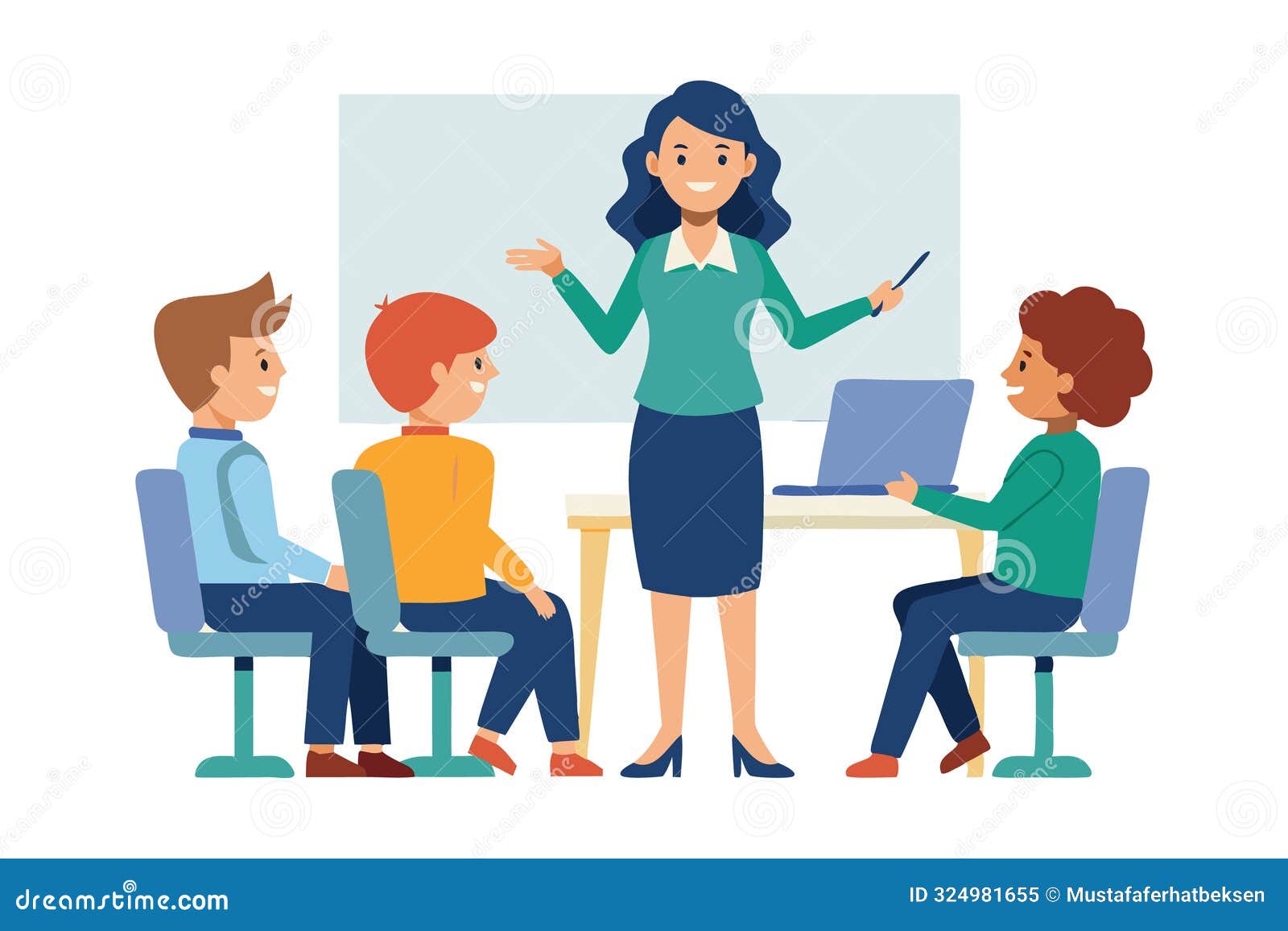 Teacher Conducting Lesson with Students in Classroom Using Laptop and ...