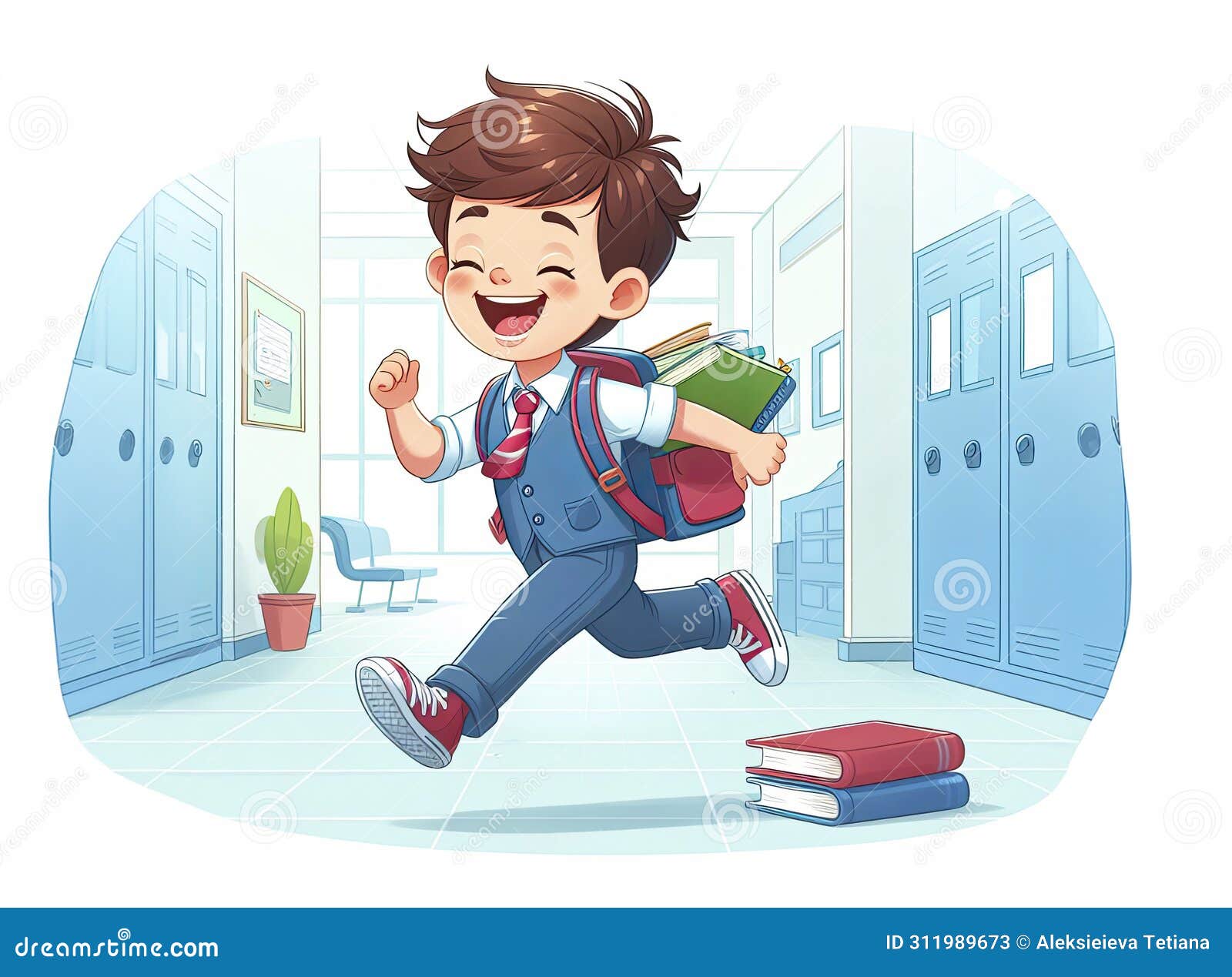 An Animated Image of a Young Boy with a Backpack Joyously Running ...