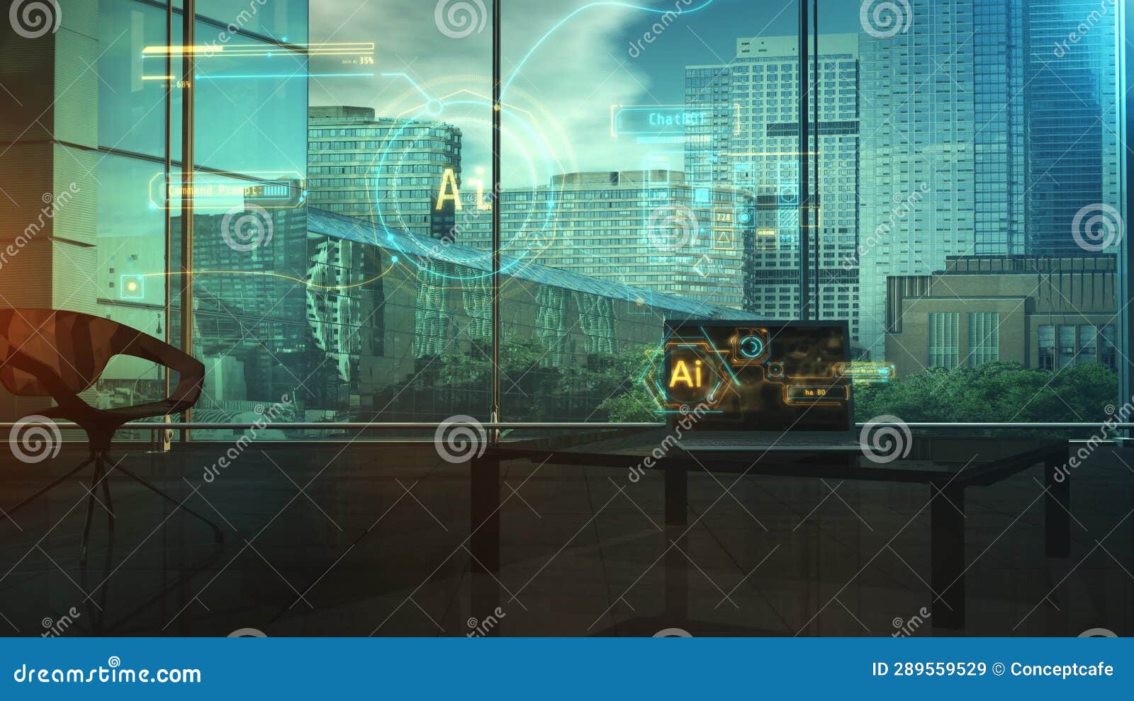 Animated Infographics of Artificial Intelligence in a Modern Office. 3D ...