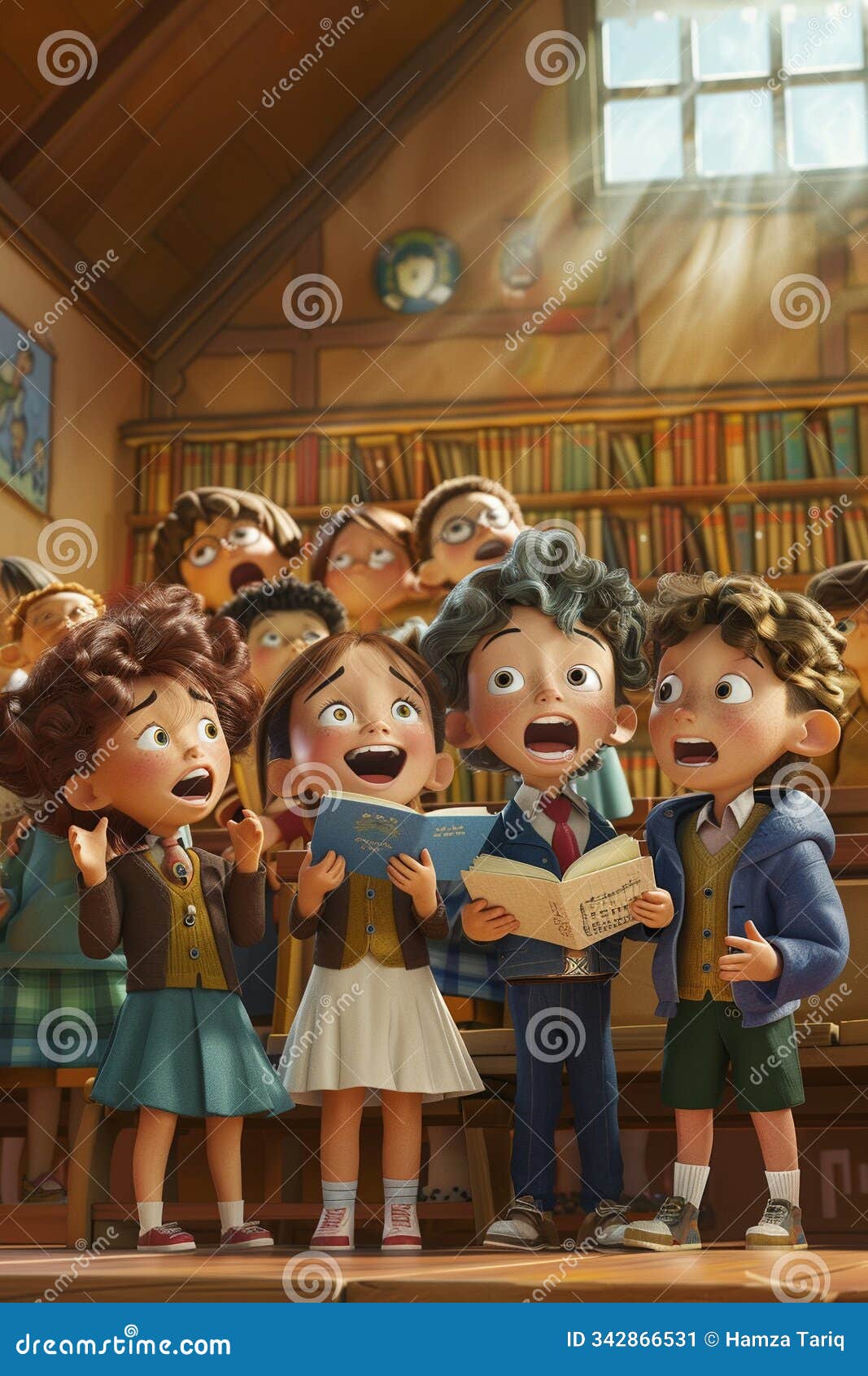 Animated Kids As Actors Performing in a School Play Stock Illustration ...