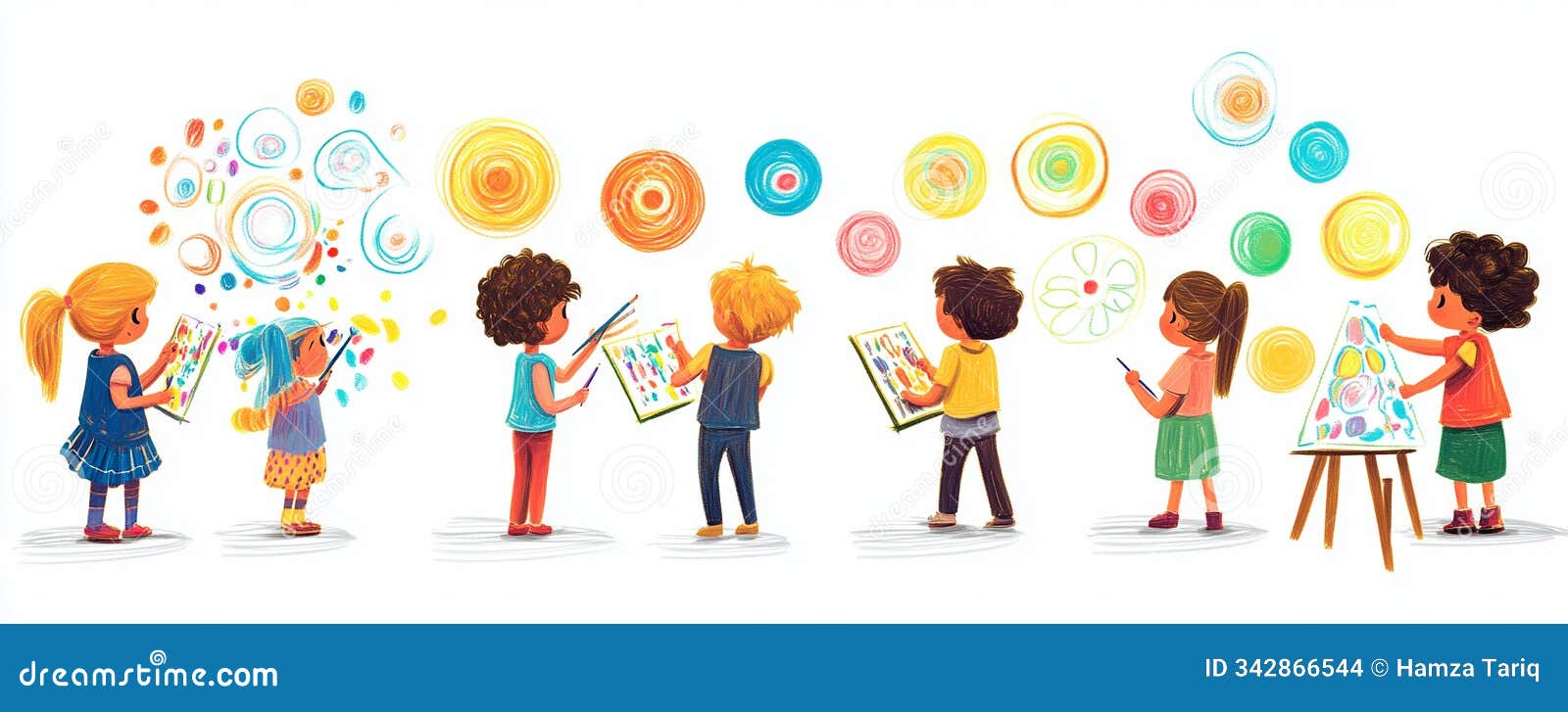 Animated Kids As Artists Drawing Colorful Patterns Stock Illustration ...
