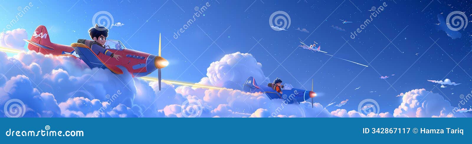 Animated Kids As Pilots Soaring Through The Clouds Royalty-Free Stock ...