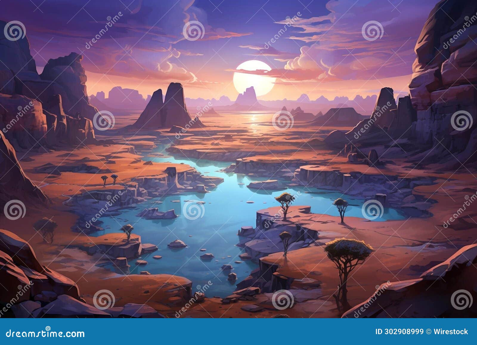 Animated Landscape Featuring a Variety of Natural Elements, AI ...
