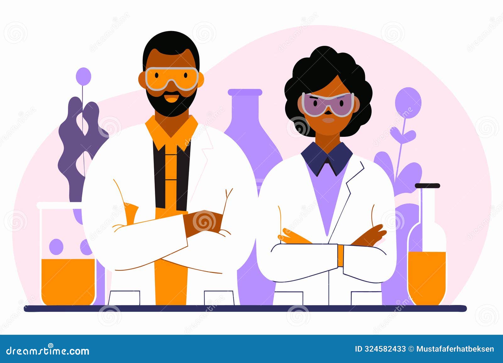 Animated Male and Female Scientists Standing in a Laboratory Stock ...