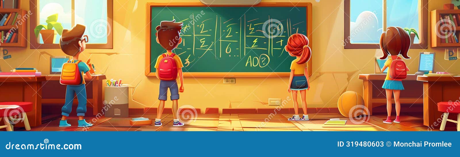 Animated Mathematics Class, Educational Theme, Vibrant Chalkboard ...