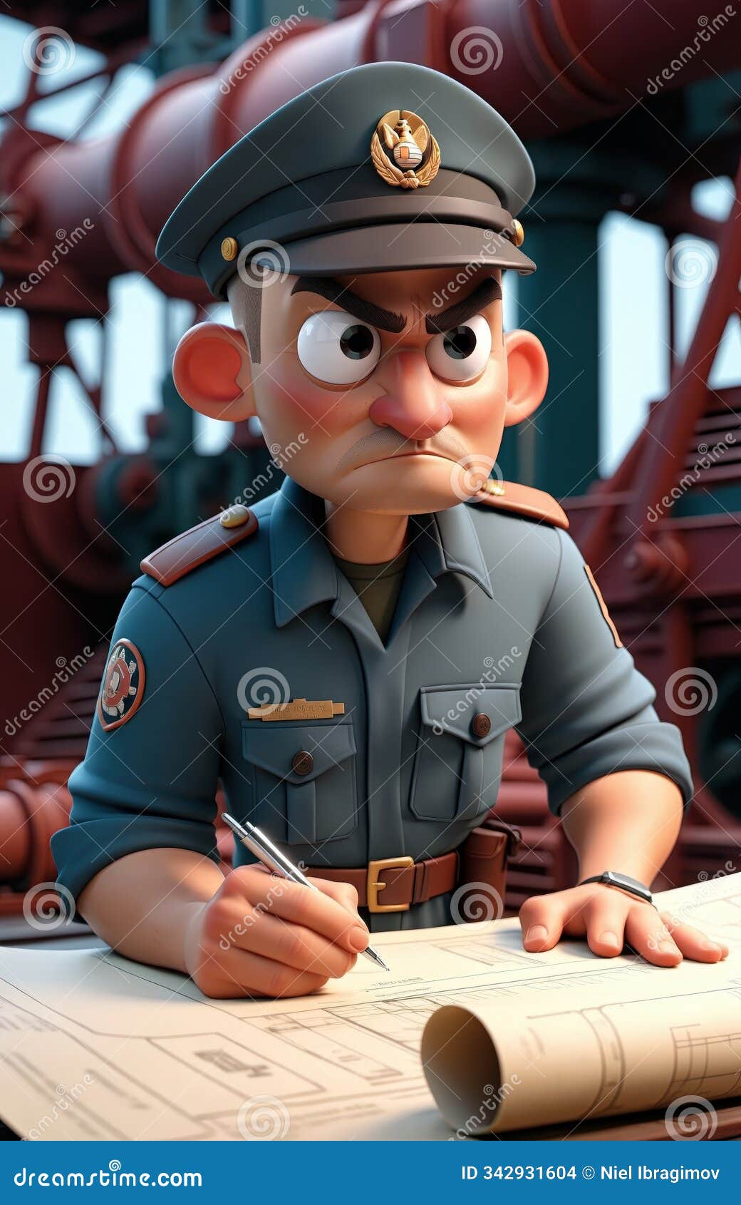 Animated Military Officer Drafting Plans at Control Center Stock Photo ...