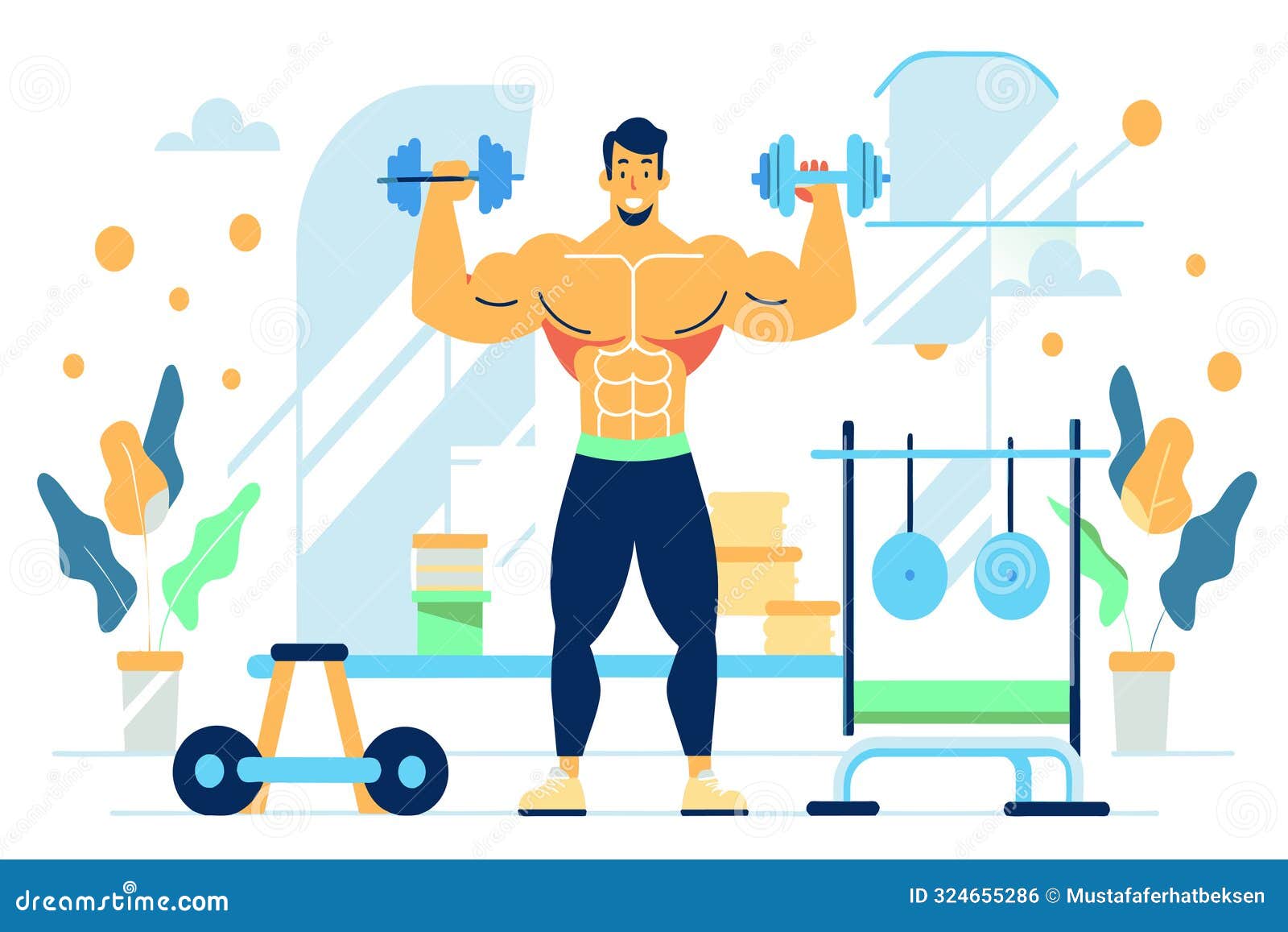 Animated Muscular Figure Exercises with Weights Stock Illustration ...