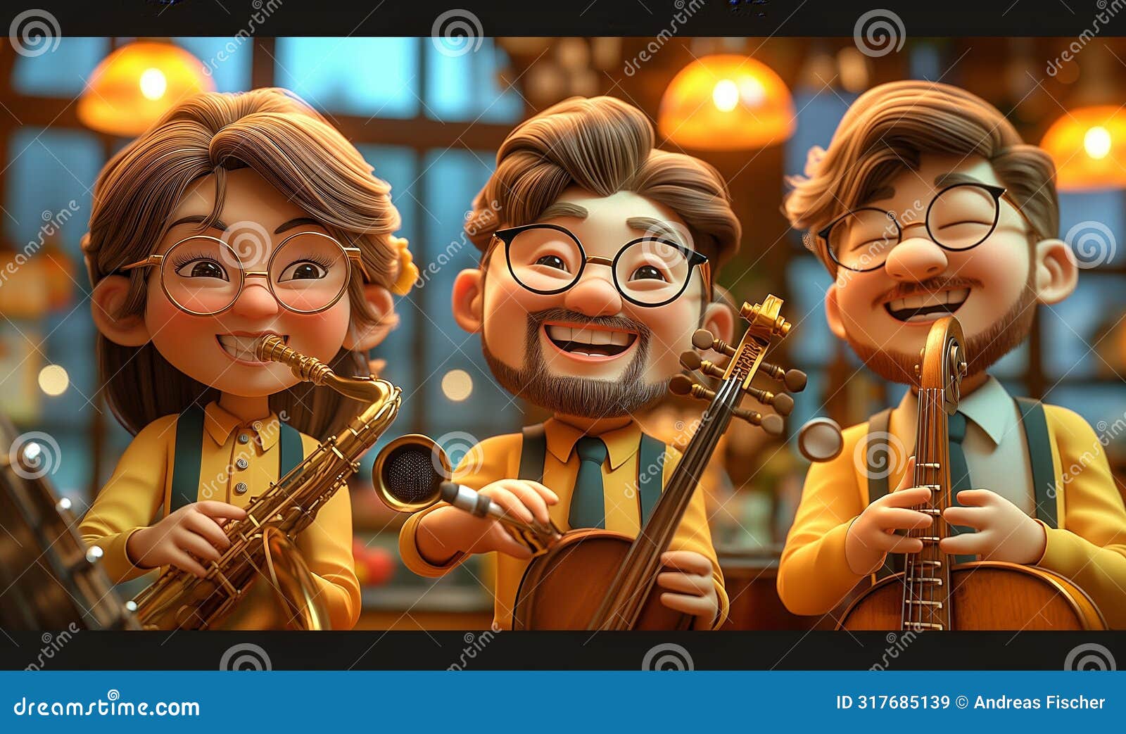 Animated Musicians Play Different Musical Instruments. Stock ...