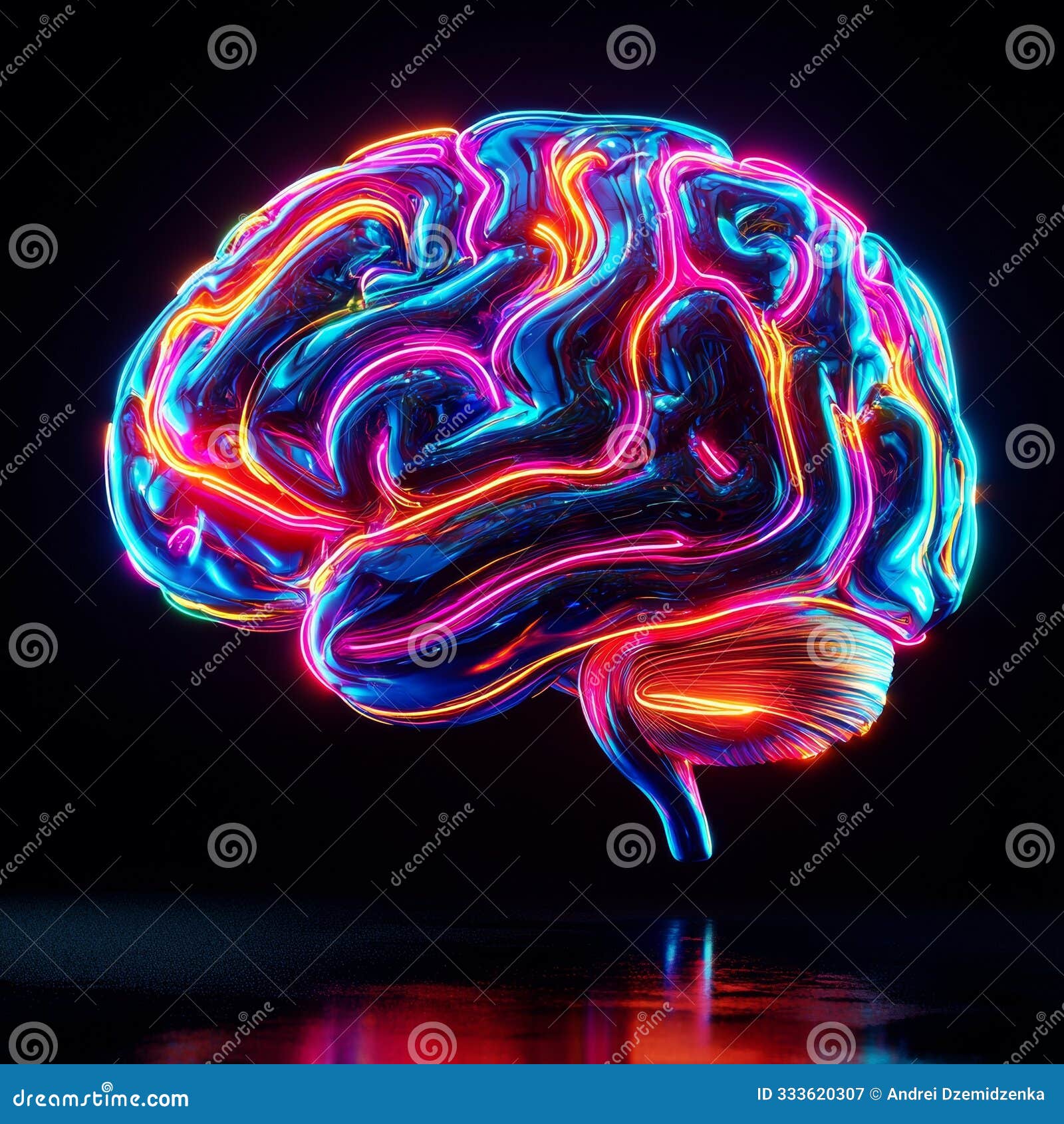 An Animated Neon Glow Human Brain Hovers on a Black Background Stock ...