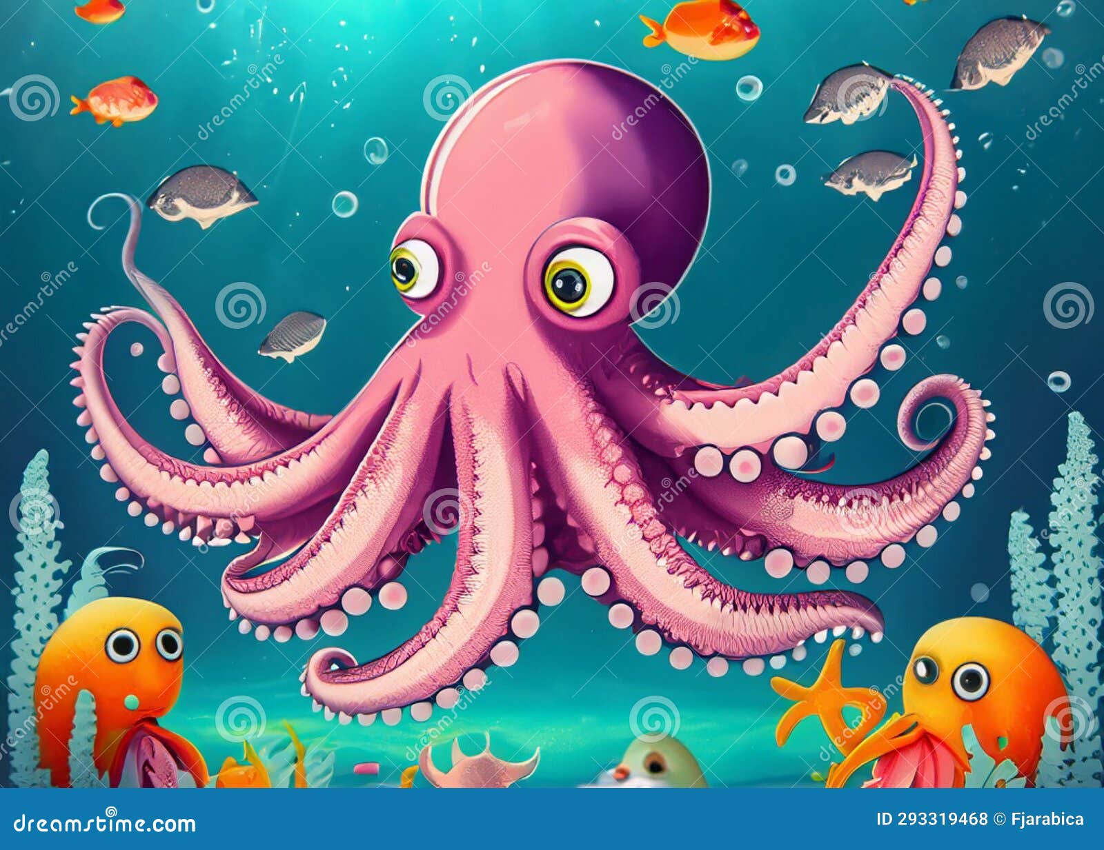 Animated octopus stock illustration. Illustration of poster - 293319468
