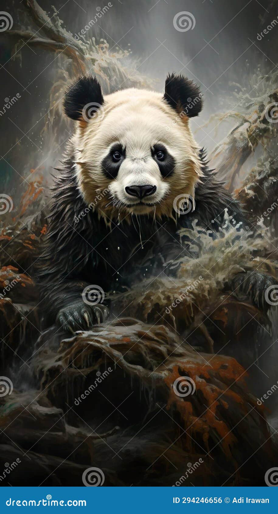 A Painting Of A Panda Bear Surrounded By Balloons. Generative AI Image ...