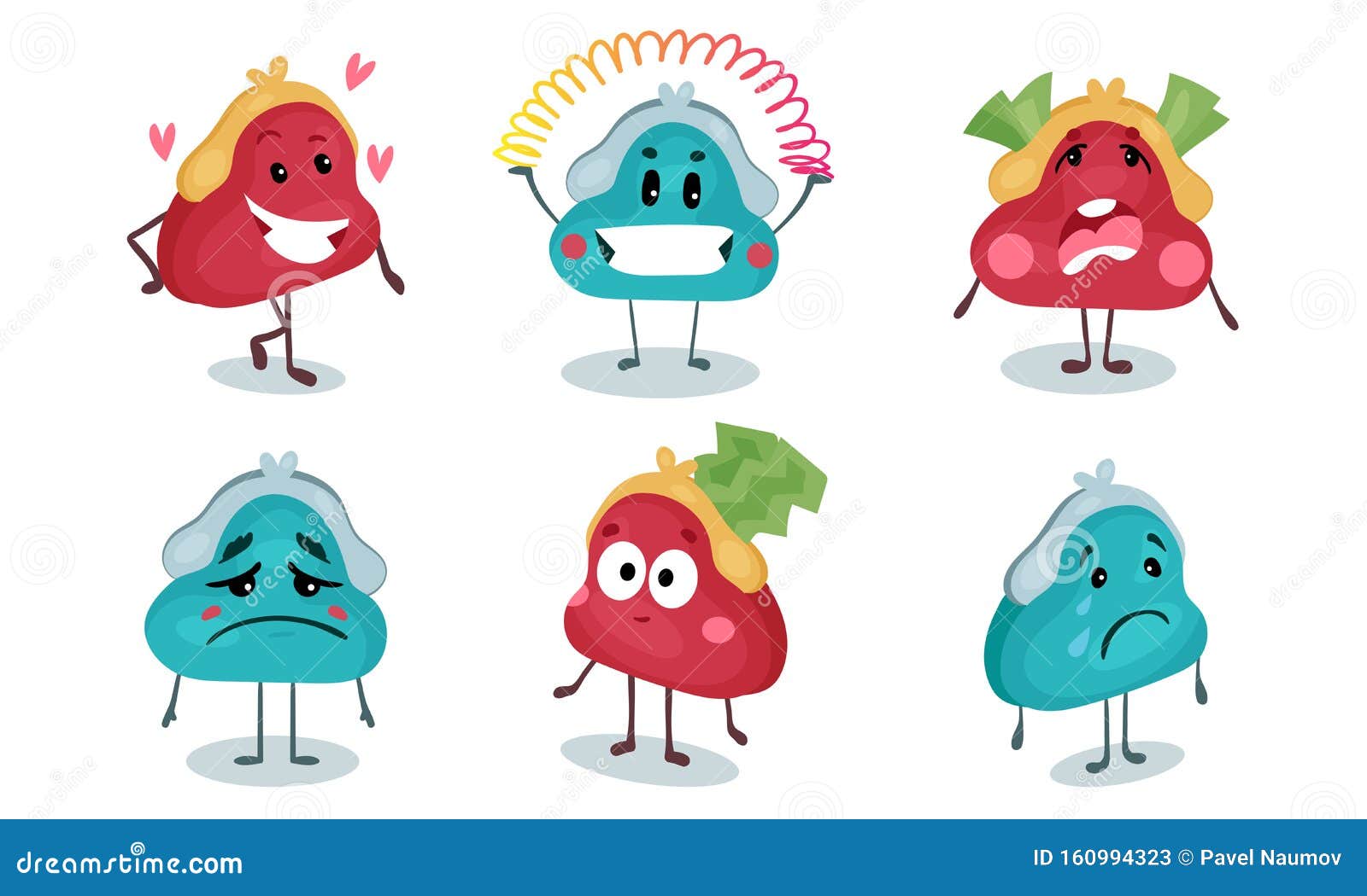 Animated Purses with Different Emotions Vector Illustrations Set Stock ...