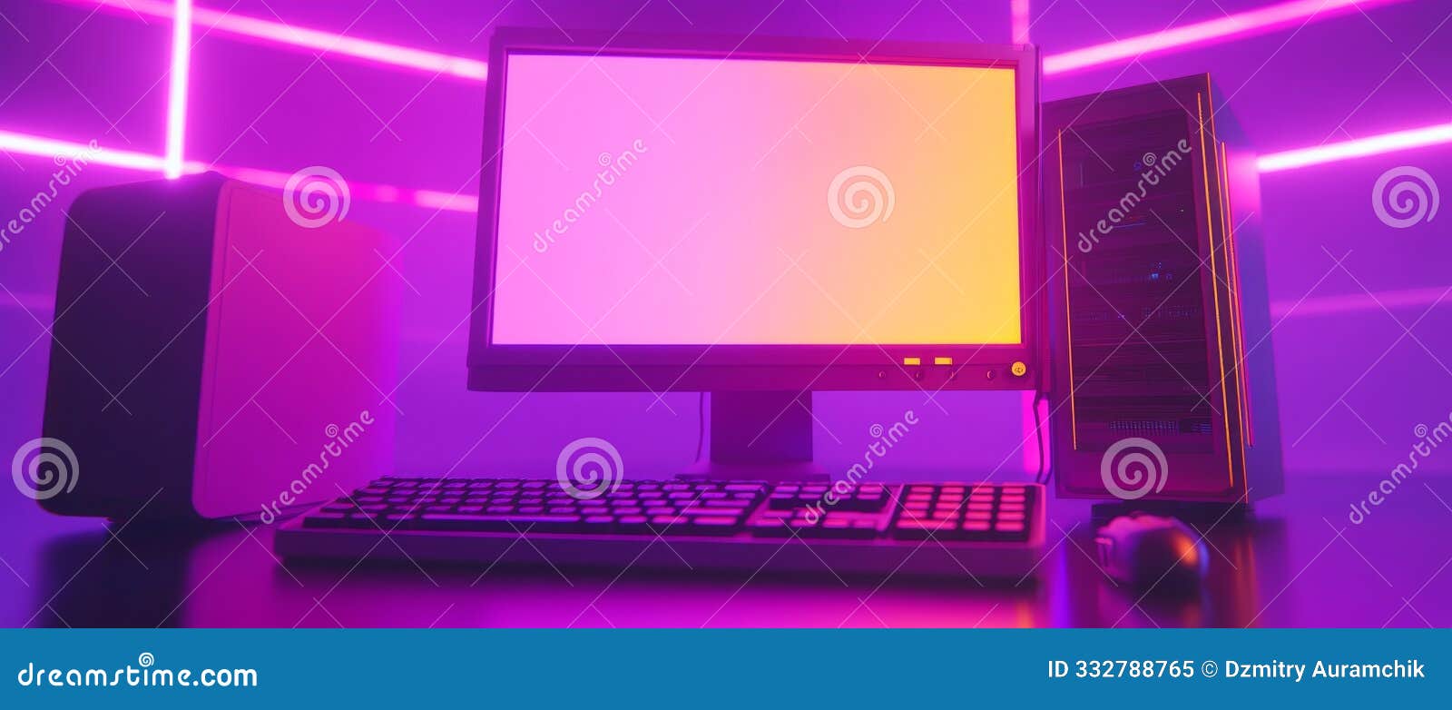 Animated Rendering of an Old Desktop Computer in 3D with a Keyboard and ...