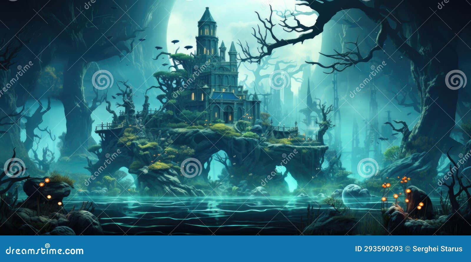 An Animated Scene with a Castle in the Forest, AI Stock Illustration ...
