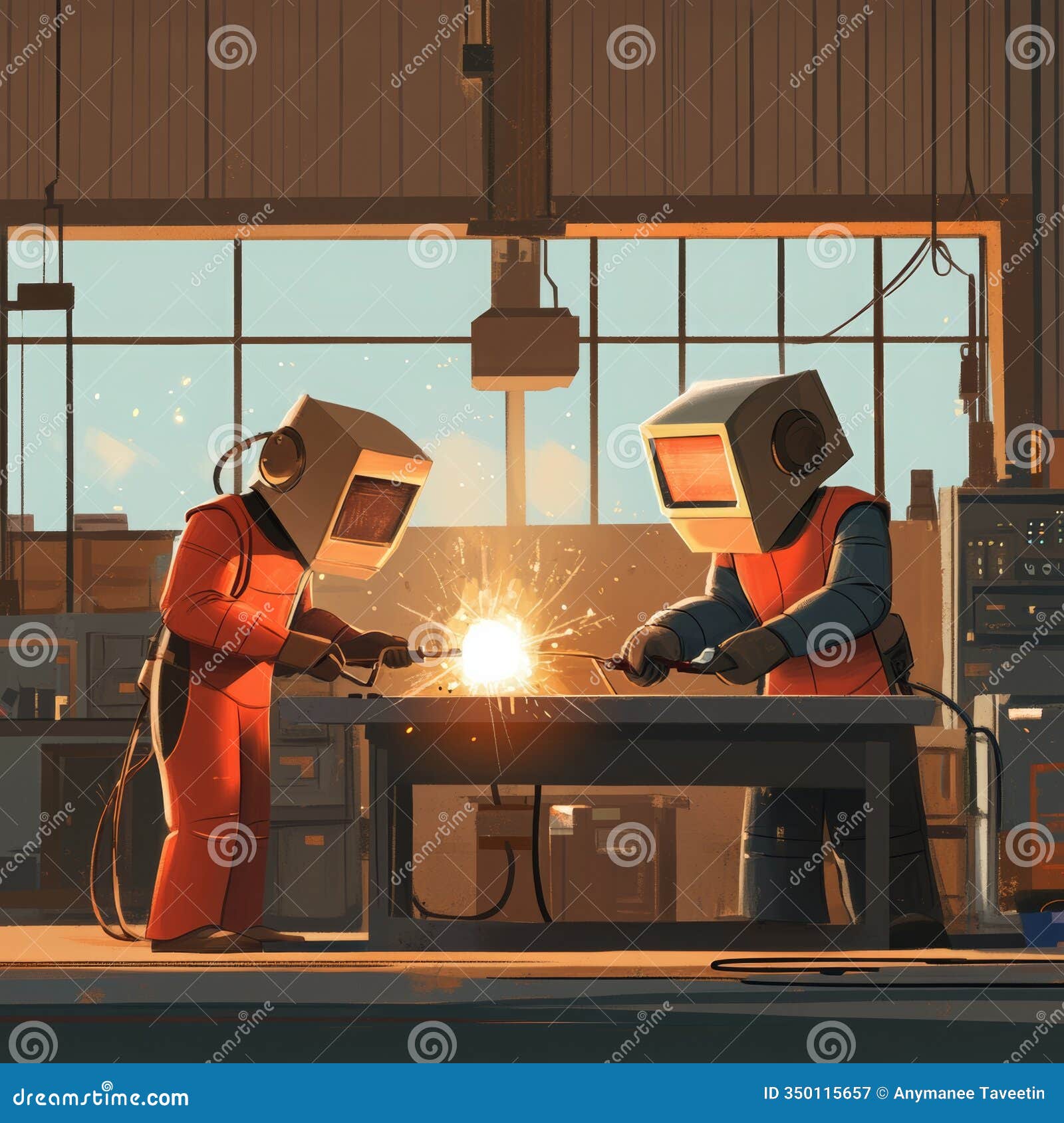 Animated Scene of Characters Working in a Workshop Stock Illustration ...