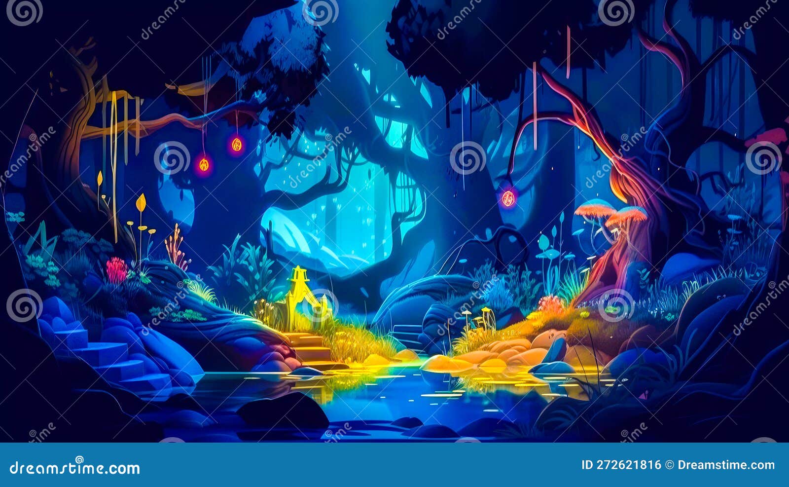 An Animated Scene of Forest with Lights and Lanterns. Generative AI ...