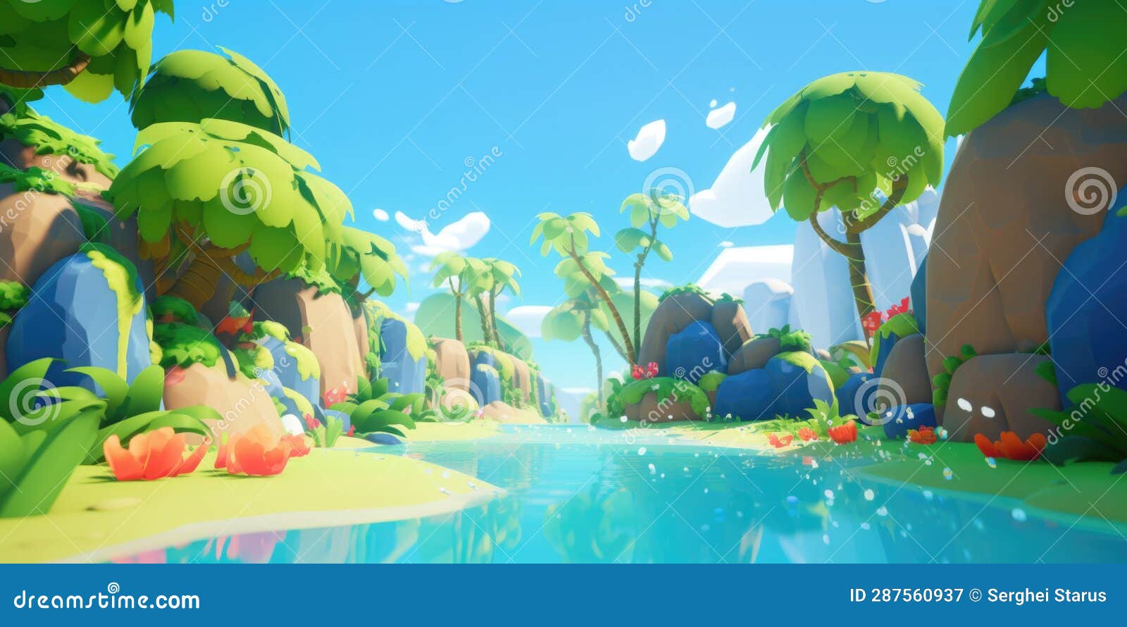 An Animated Scene Of A Park With A Bench And Trees Stock Photo ...