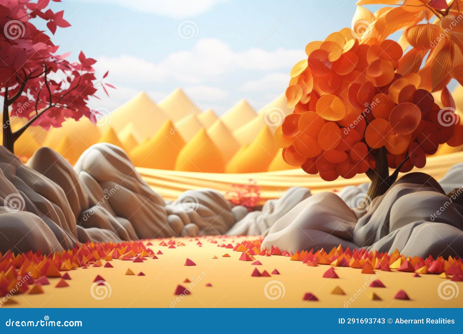 An Animated Scene with Trees and Rocks in the Background Stock ...
