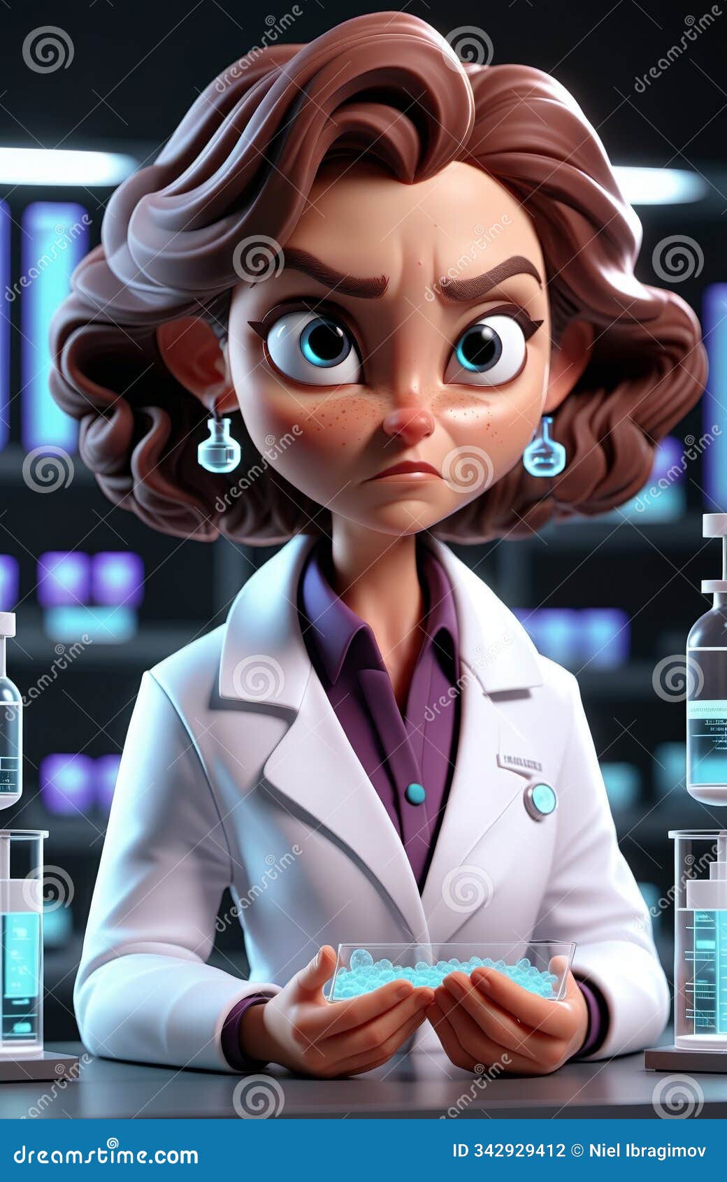 Animated Scientist in Lab Coat Analyzing Samples in Modern Laboratory ...