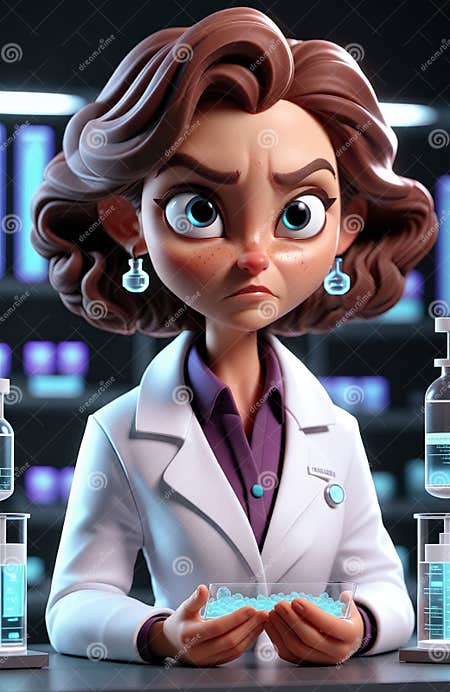 Animated Scientist in Lab Coat Analyzing Samples in Modern Laboratory ...