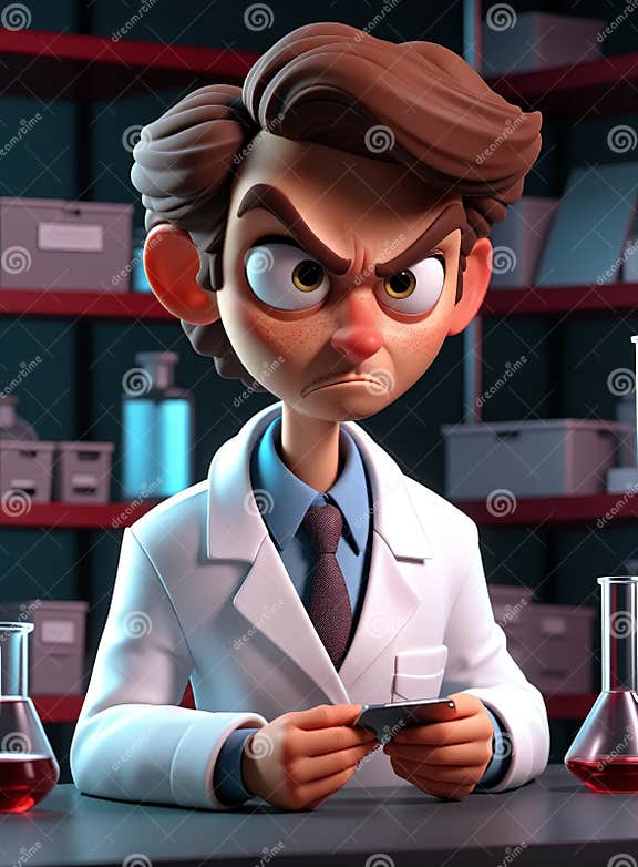 Animated Scientist in Laboratory Setting with Intense Expression and ...
