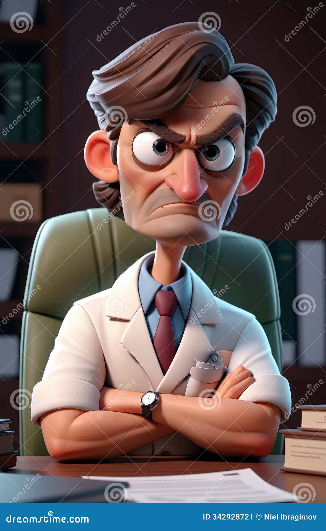 Animated Scientist with Serious Expression in Office Environment Stock ...
