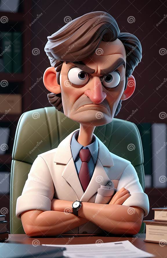 Animated Scientist with Serious Expression in Office Environment Stock ...
