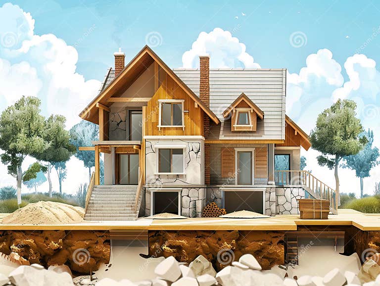 Animated Sequence of a House Being Constructed Step by Step from ...