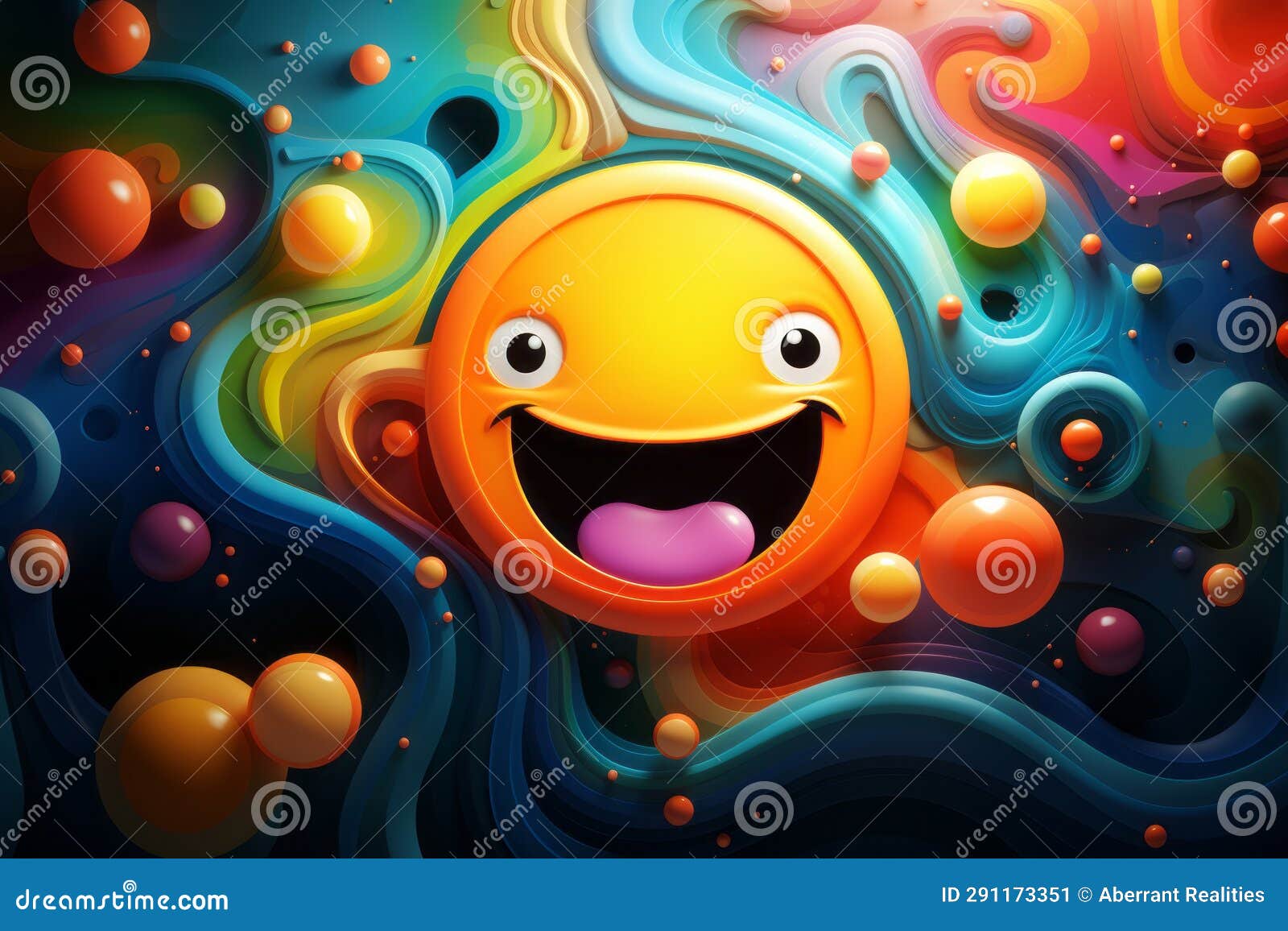 An Animated Smiley Face Surrounded by Colorful Bubbles Stock ...