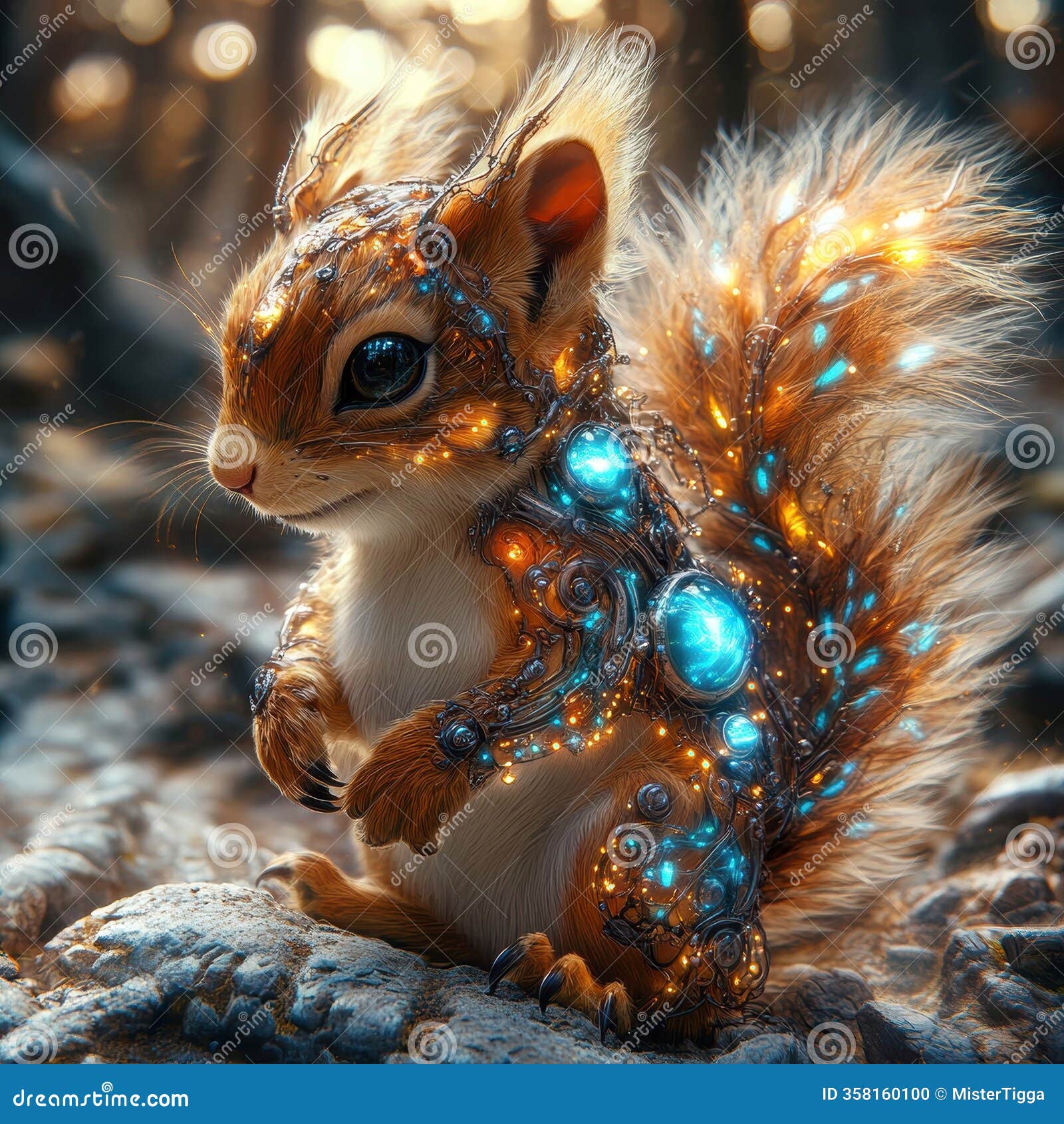 Animated Squirrel Wearing Magical Armor Sits on a Rock in a Forest ...